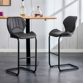 Modern Design Bar Stools with Back and Footrest,Black - Set of 4 - Bed ...