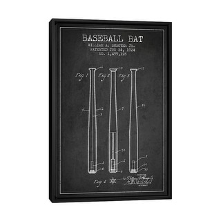 iCanvas "Baseball Bat Charcoal Patent Blueprint" by Aged Pixel Framed ...