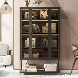 Museum-Style Glass Curio Cabinet with 4 LED Light Strips - Bed Bath ...