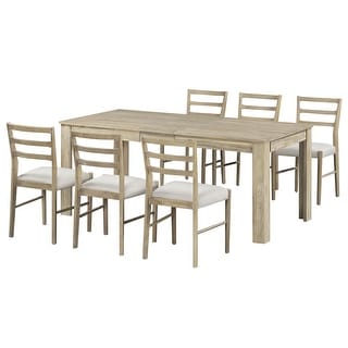 7-Piece Wooden Extendable Dining Table Set with 12" Leaf and 2 Drawers ...