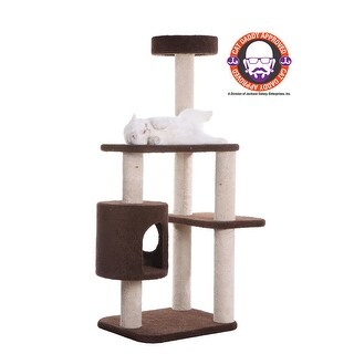 3-Level Carpeted Real Wood Cat Tree Condo, Kitten Play House, Brown ...