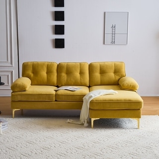 Velvet Upholstered L-Shaped Sectional Sofas Couches with Lounge Chaise ...
