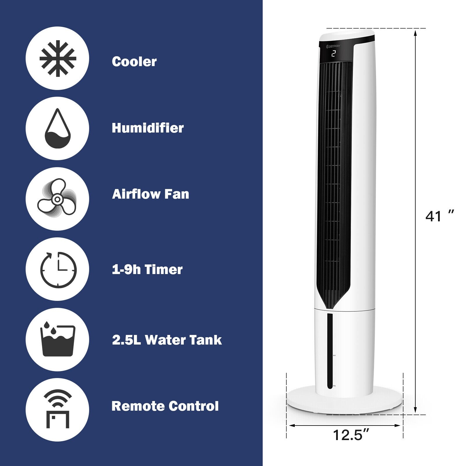 3 in 1 Portable Tower Fan Evaporative Cooler White