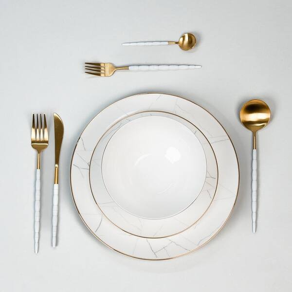 Ozarke Miguel Marble Design 12-Piece Plates Set Ceramic Bone China ...