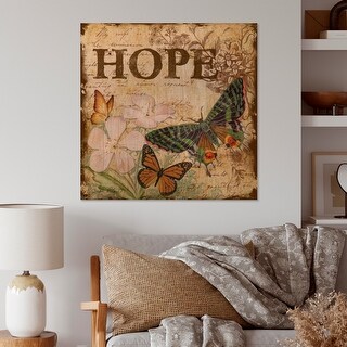 Designart 'Inspirational Butterflies Hope' Vintage Wood Wall Art Panels ...