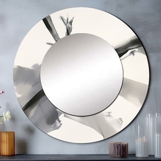 Designart "Abstract Neutral III" Abstract Shapes Large Round Mirror ...