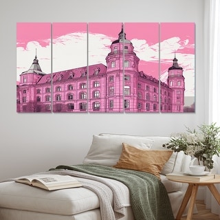 Designart "Pink Blueprint Of Classical London" City London Multipanel ...