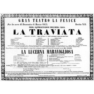 La Traviata Poster /Nfor The Premiere Of Guiseppe Verdis Opera In ...