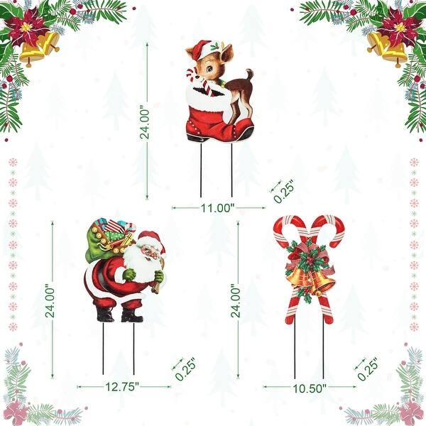 Glitzhome Set of 3 Metal Glitter Santa Reindeer Candy Cane Christmas ...