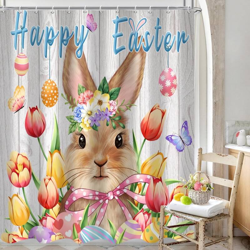 Happy Easter Funny Rabbit Bunny Spring Farmhouse Bathroom Curtains Set ...