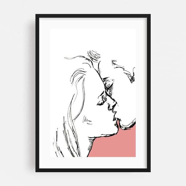 Kiss outline Drawing Feminine Figurative Kissing Art Print/Poster - Bed ...