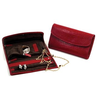 Curata Croco Textured Red Leather Snap Closure Velour Lined Jewelry ...