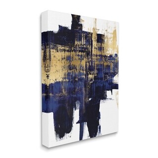 Stupell Mellow Blue Gold Brush Stroke Abstract Canvas Wall Art - On ...