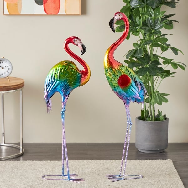 Multi Colored Metal Tall Textured Rainbow Flamingo Decorative Garden ...