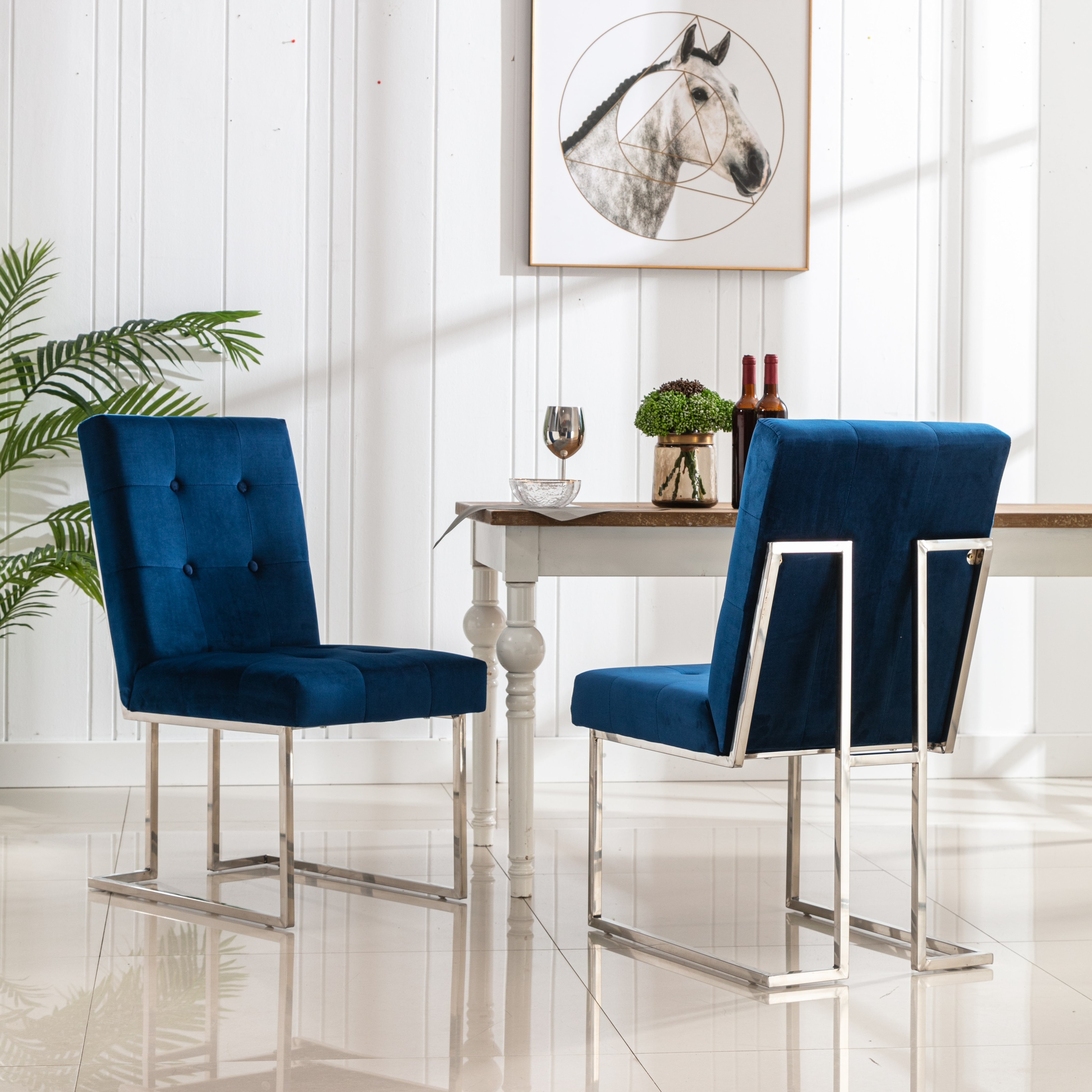 Home Beyond Velvet Upholstered Dining Side Chairs Set of 2 Navy Blue