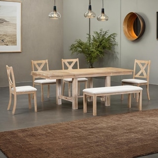 6-Piece Dining Table with Footrest, 4 Chairs and Dining Bench, Two 11 ...