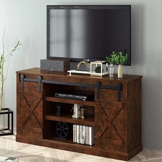 Rustic TV Stand Farmhouse Style with Sliding Barn Doors,TV Console for ...