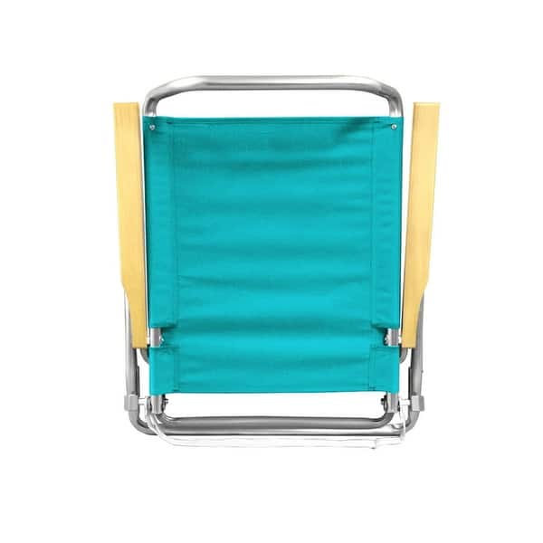 5 Position Folding Low Sand Beach Chair with Wood Armrests - Bed Bath ...