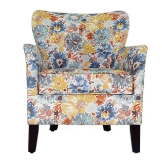 HomeRoots 29" Blue Yellow And Brown Polyester Blend Floral Arm Chair ...