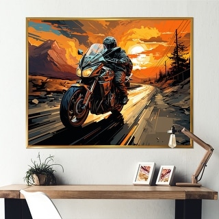 Designart "Expressionist Motorcycle Ride " Motorcycle Framed Wall Art ...