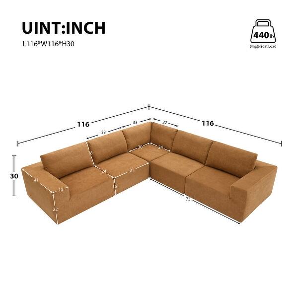 5 PC Sectional Sofa L Shape Sailing Sofa Floor Sleeper Sofa Bed Brown ...