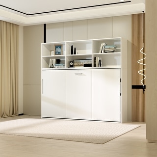 Horizontal Murphy Bed w/ All-in-one Cabinet and Shelf Foldable Frame ...