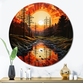 Designart "Power Lines Silhouetted Connections IV" Abstract Metal ...