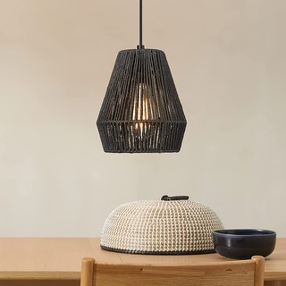 Woven pendant light fixtures farmhouse black pendant lights for kitchen ...