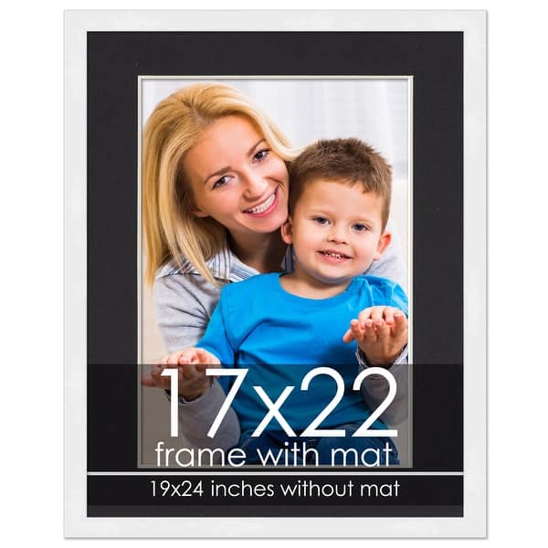17x22 Frame with Mat - White 19x24 Frame Wood Made to Display Print or ...