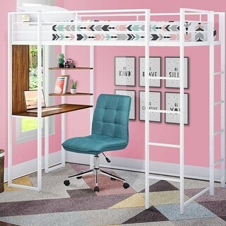 Furniture Buckland 42" Metal Twin Loft Bed in Powder Coating White ...