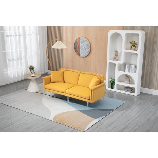 Mustard Soft Velvet Love Seats Sofa 2 Seat Low Back Reclining Sofa with ...