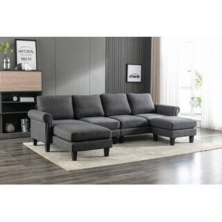 U Shaped Sectional Sofa Polyester Chaise Accent Sofa Living Room Sofa