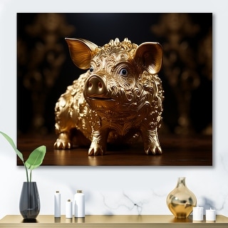 Designart "Golden Gilded Swine " Pig Animal Wall Art - Bed Bath ...