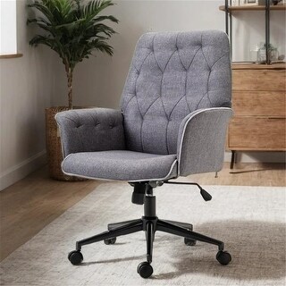 Linen Home Office Chair, Tufted Height Adjustable Computer Desk Chair ...