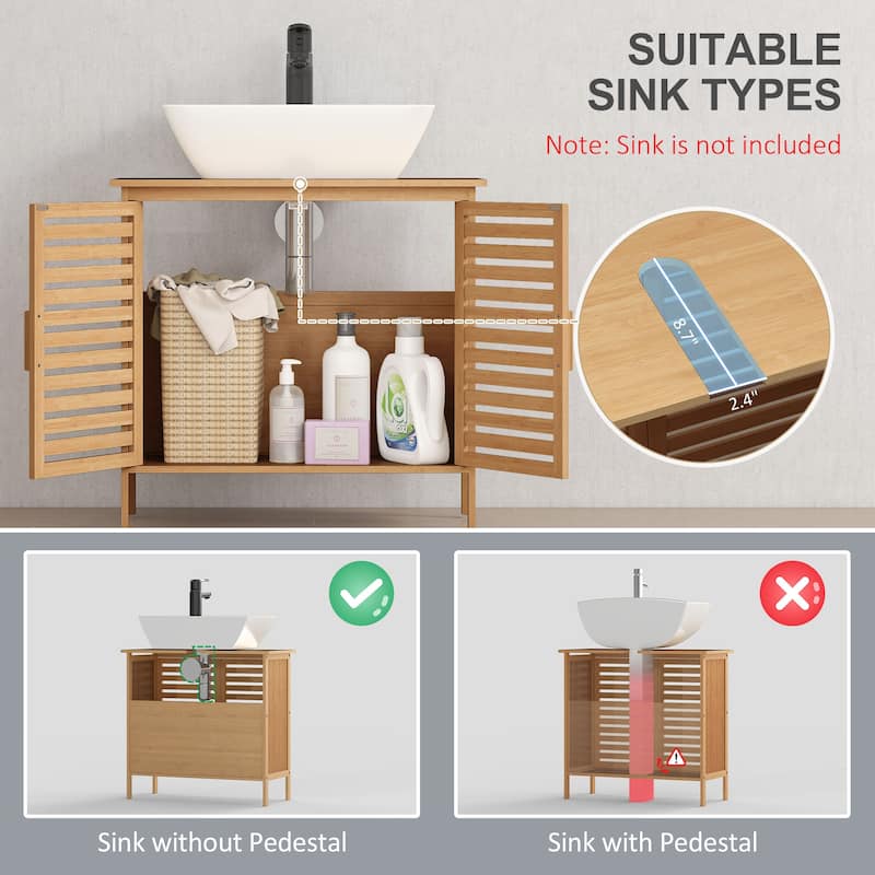 Bamboo Under Sink Cabinet with 2 Slatted Doors, Freestanding Bathroom ...