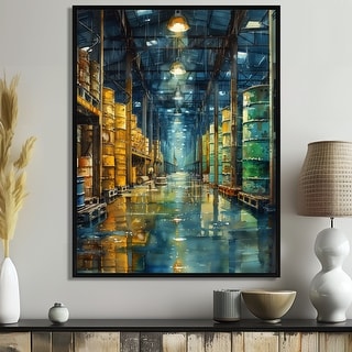 Designart "Blue Brown Storage Warehouse Expansion" Warehouses Framed ...