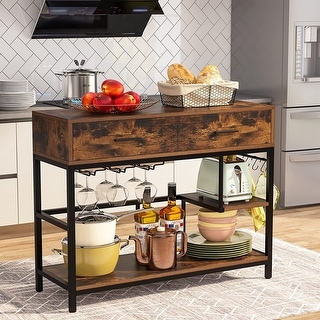 Multifunction Kitchen Island with 2 Drawer, Open shelves and Wine Glass ...