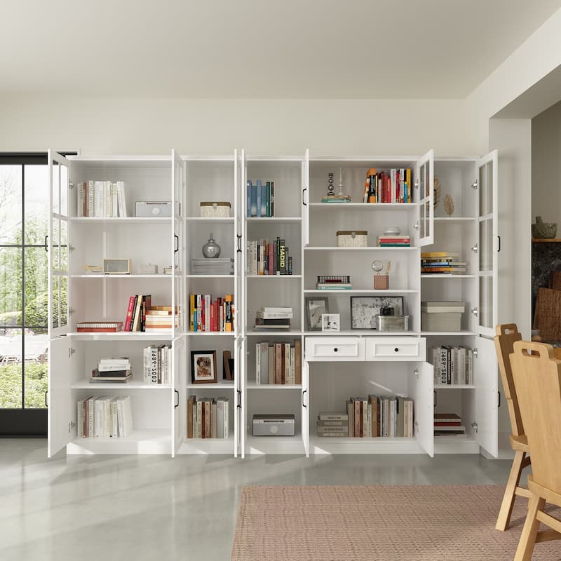 78.7"Large Storage Cabinet Display Sideboard Bookcase With Glass Doors ...