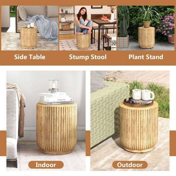 Weather Resident Rock End Table with Wood Grain for Living Room - 14.5 ...