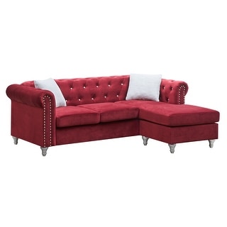 Mid-Century Modern L-Shaped Velvet Cushion Rolled Arm Sofa,Burgundy ...