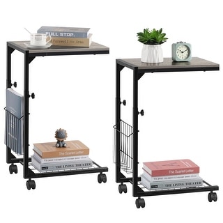 Adjustable C Table Side Tables Living Room Set of 2 with Wheels,with ...