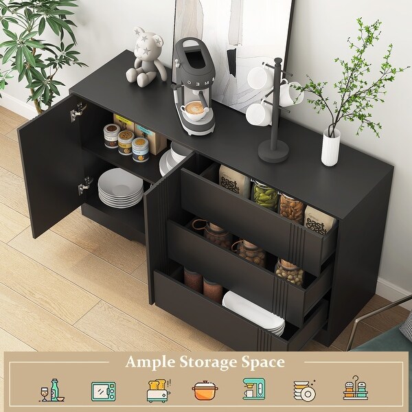 Modern Sideboard Buffet Cabinet with Storage Adjustable Shelves 3 Drawers 2 Doors for Kitchen Living Room Black Bed Bath Beyond 42061229
