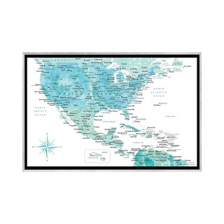iCanvas "Map Of The Usa And The Caribbean Area In Aquamarine Watercolor ...