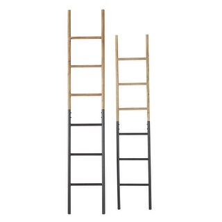 Wood Slim Two-Toned 12 Rug Ladder with Black Metal Bases - Set of 2 ...