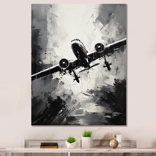 Designart "Monochromatic Plane Soaring II" Plane Canvas Prints - Bed ...