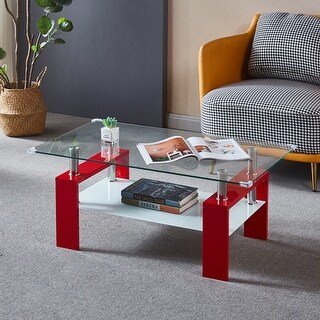 Artisan Rectangle Coffee Table, Double Layer Lower Shelf Storage For ...