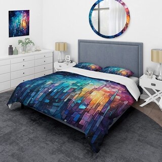 Designart "Midnight Cityscape Spectrum 1" Cityscape Bedding Cover Set ...