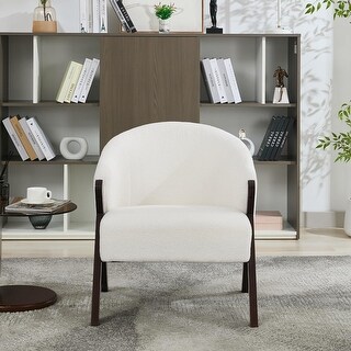 Mid-Century Accent Chair, Upholstered Armless Reading Chair with Wood ...