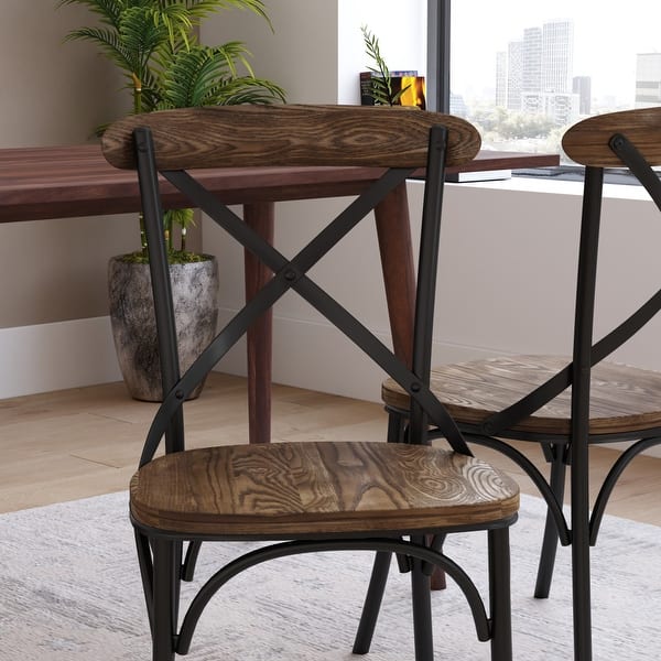 Cross Back Metal Dining Chair with Wooden Seat - On Sale - Bed Bath ...