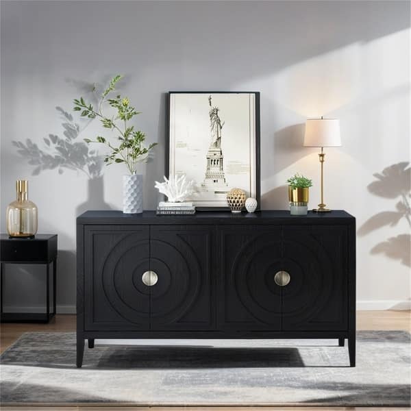 Retro Sideboard Door w/Circular Groove Design Round Metal Door Handle ...